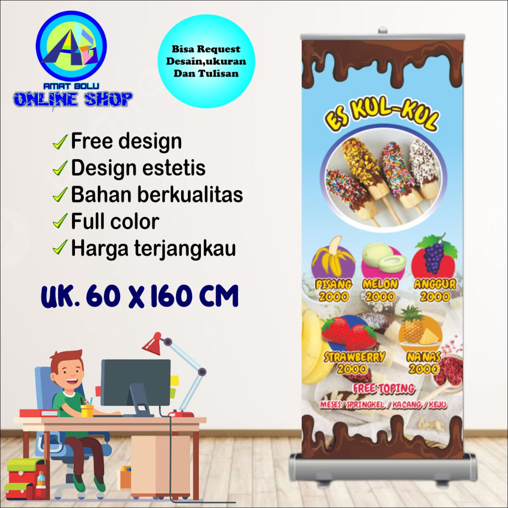 Jual SPANDUK ES KULKUL BIRU UKURAN 60X160 BISA REQUEST | Shopee Indonesia