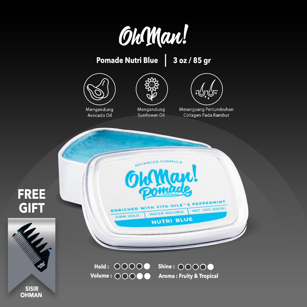 Jual Oh Man! Pomade Nutri Blue 85gr Water Based FREE SISIR HITAM ...