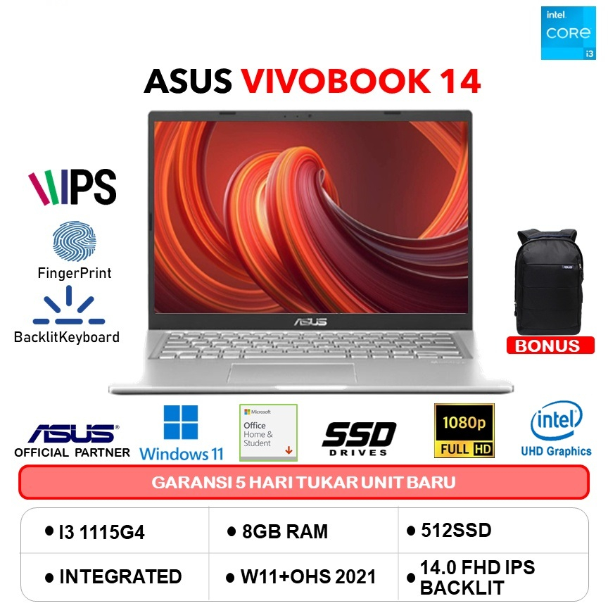 Jual ASUS VIVOBOOK 14 A1400EA I3 1115G4 8GB 512GB W11+OHS 14.0FHD VIPS ...