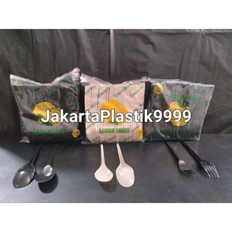 Jual Sendok garpu makan plastik panjang / sendok garpu lemon three ...