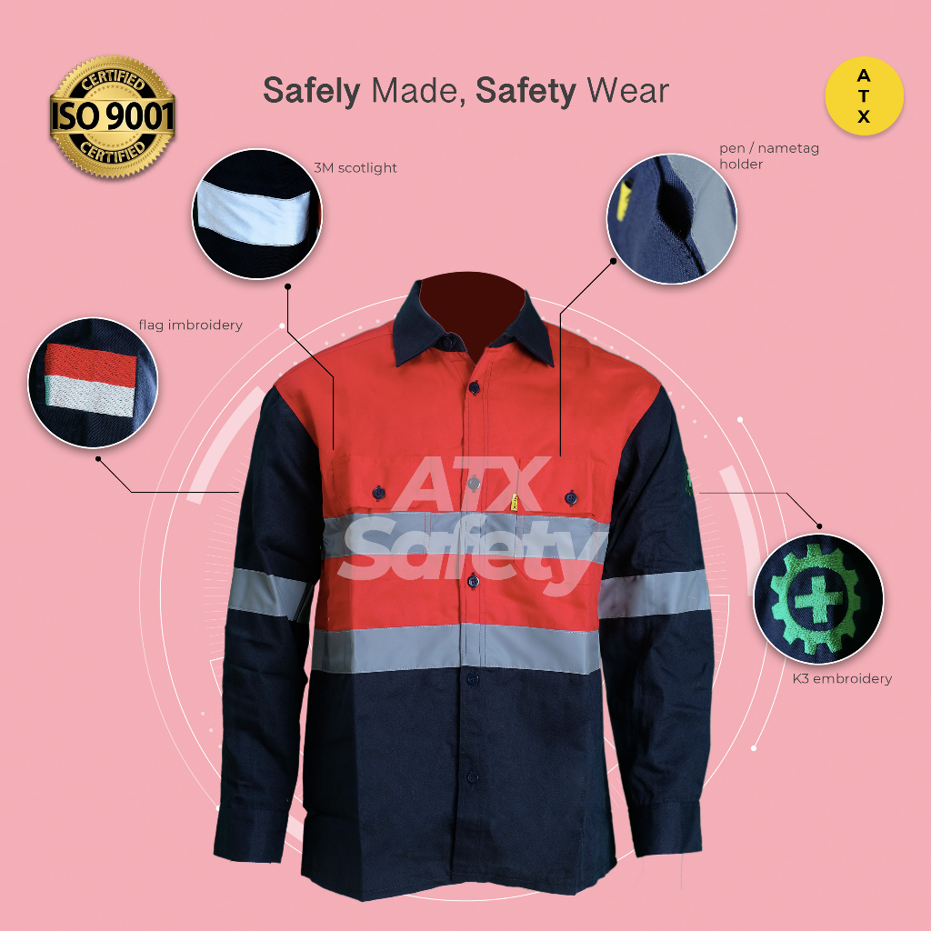 Jual Wearpack Atasan Kemeja Safety Baju Safety Abu Kombinasi Merah Merk ...