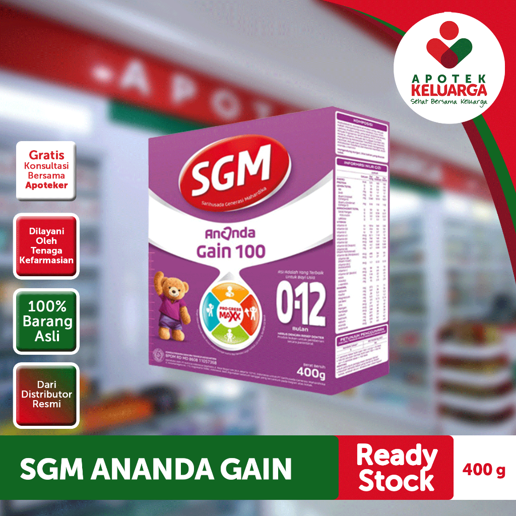 Jual SGM ANANDA GAIN 100 0-12 BULAN 400 GRAM SUSU TINGGI KALORI BUAT ...