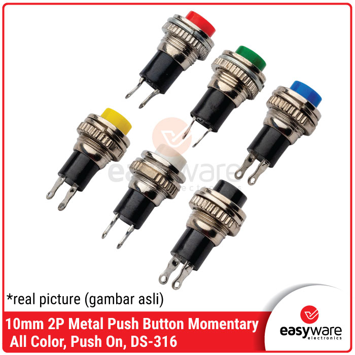 Jual Push On 10mm 2P Metal Push Button Momentary No Lock Tombol Push 2 ...