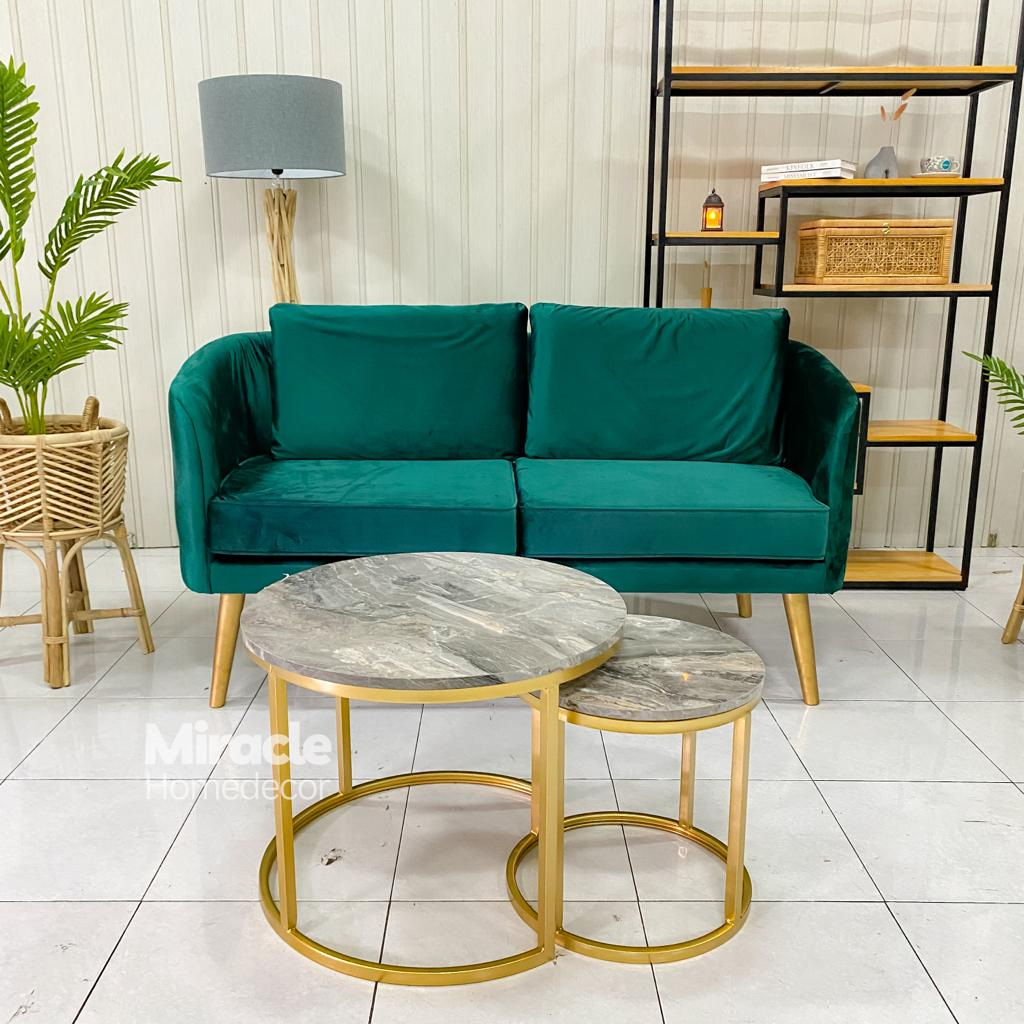 Jual meja susun 2 rangka besi hpl motif marmer / meja tamu bulat ...