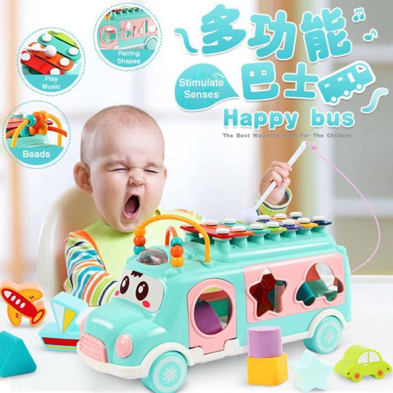 Jual (BISA COD) MAINAN ANAK BUS XYLOPHONE / mini bus dengan puzzle 3 in ...
