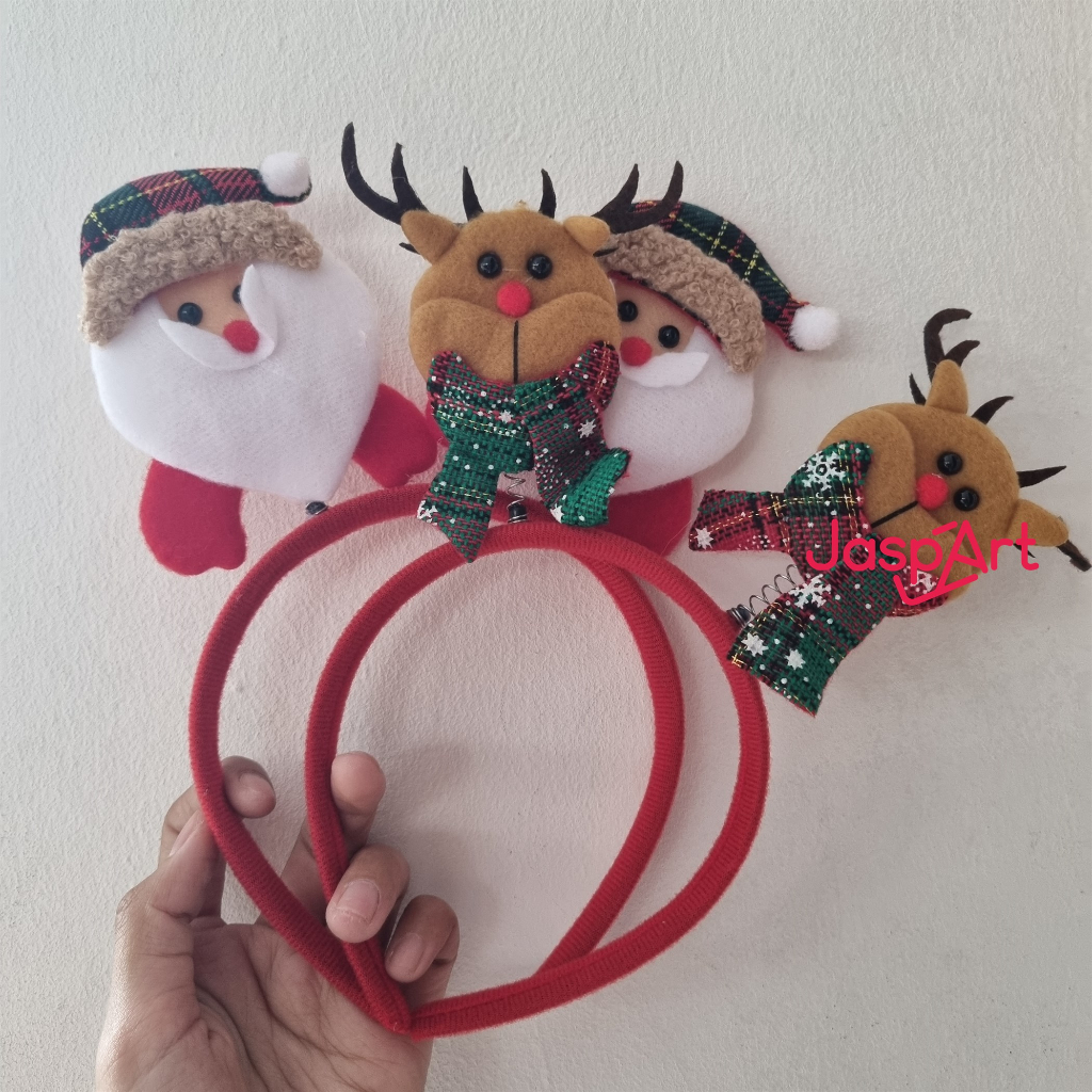 Jual BANDO NATAL RUSA SANTA CLAUSE POHON SNOWMAN TOPI PITA POM WARNA ...