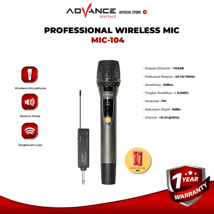 Jual MIC-104 Mic Profesional Wireless Microphone Garansi Resmi advance ...