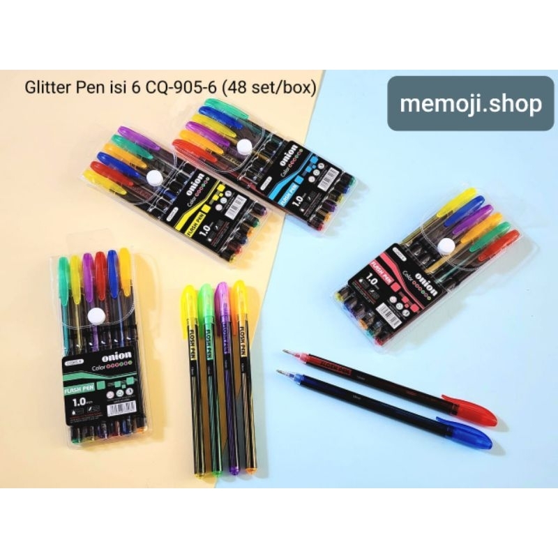 Jual Pulpen Glitter CQ-905-6 Set 6 Warna ONION | Shopee Indonesia