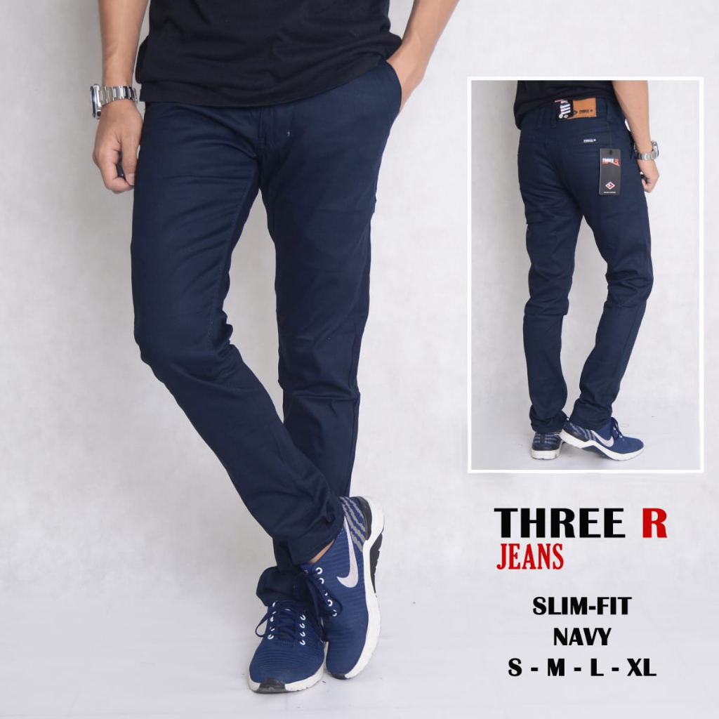 Jual Celana Chino Panjang Pria Slim fit Biru Tua Navy Kerja Harian Kantor Santai Liburan Cowok ...