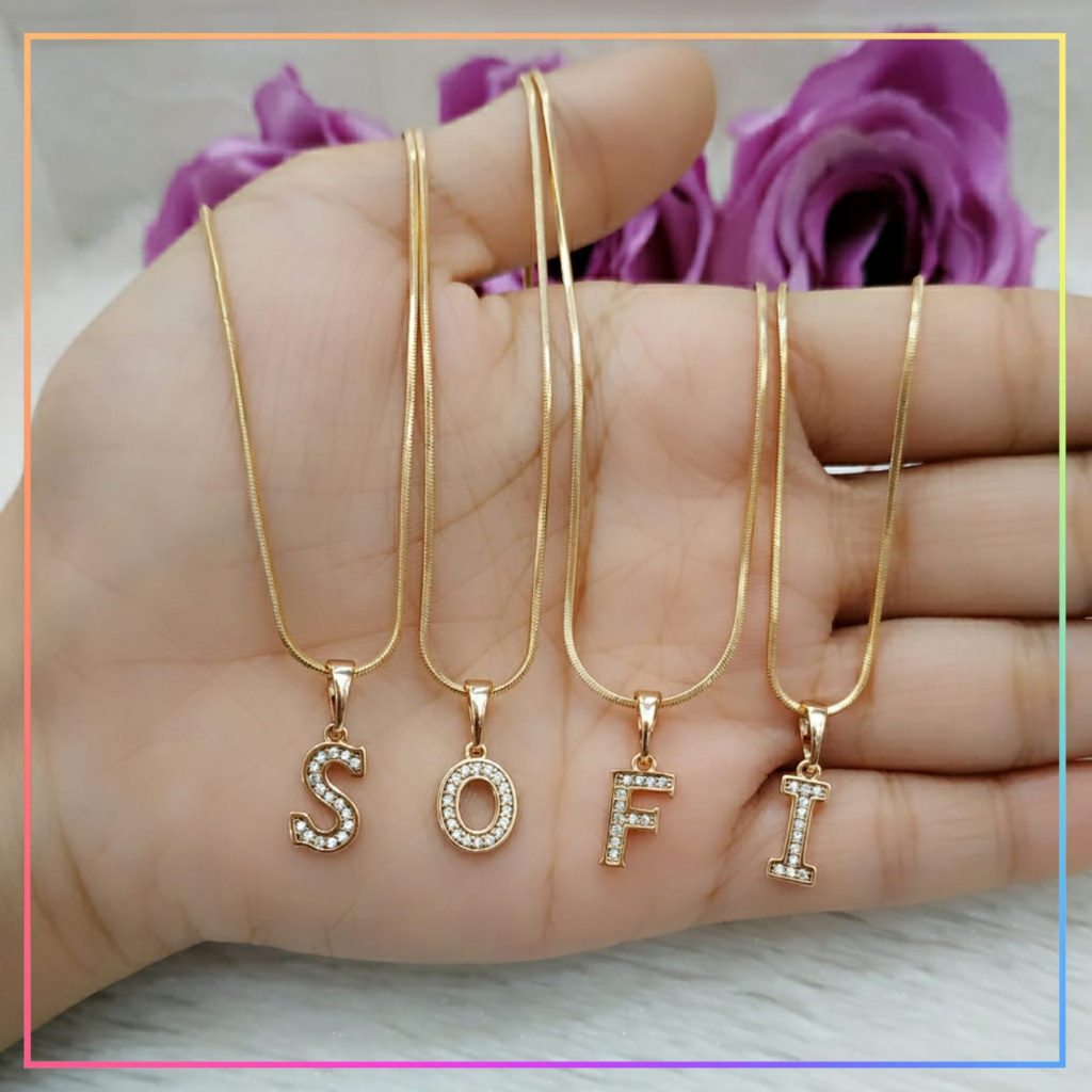 Jual Liontin kalung huruf permata rosegold aksesoris tambahan perhiasan ...