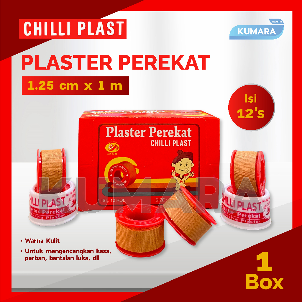 Jual CHILI PLAST - Plester Perekat 1.25 cm x 1m BOX isi 12's | Shopee ...
