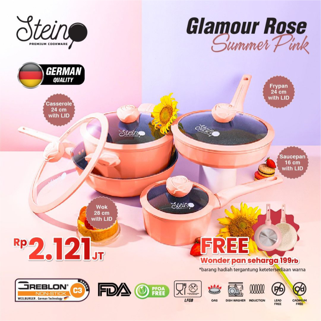 Jual Steincookware Stein Glamour Rose Set 4 in 1 Panci Set Granite ...