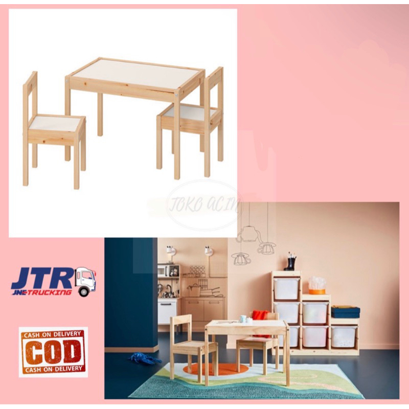 Jual LATT Meja anak dengan 2 kursi, putih/kayu pinus, meja belajar anak ...