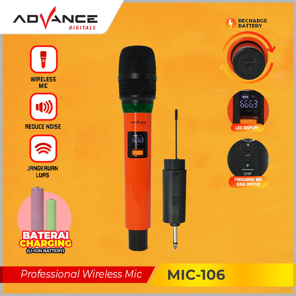 Jual ADVANCE Professional Wireless Microphone MIC-106 UHF Mikrofon ...