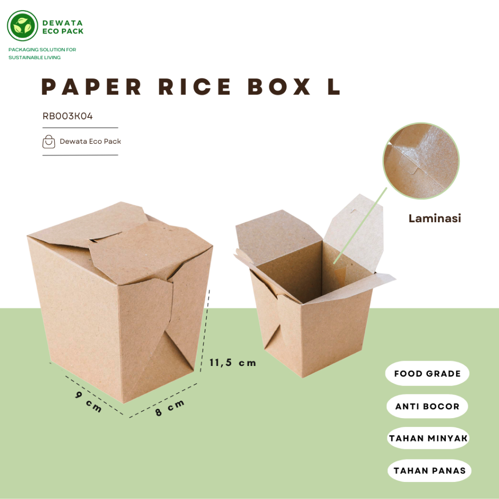 Jual Paper Rice Box Laminasi size L 8x9x11.5cm RB3K4 / Food Pail / Box ...