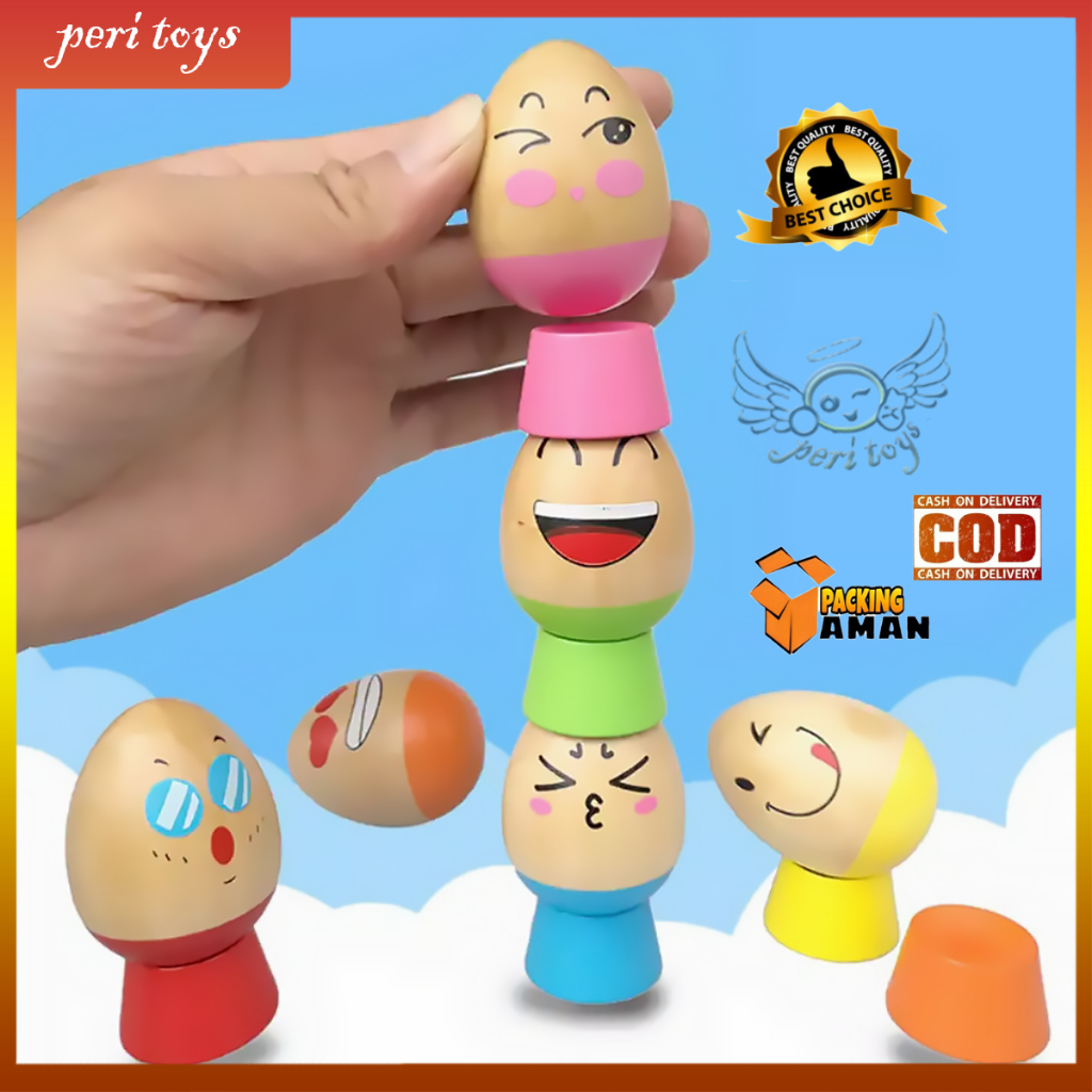 Jual Mainan Edukasi Kayu /Mainan Edukas Wooden Cartoon Egg Stacking ...