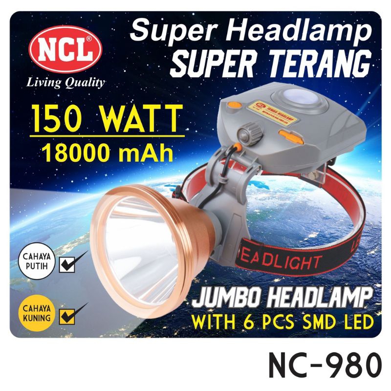 Jual Senter Kepala Jumbo NCL 150 watt NC-980 Cahaya Putih dan Cahaya Kuning Super Terang ...