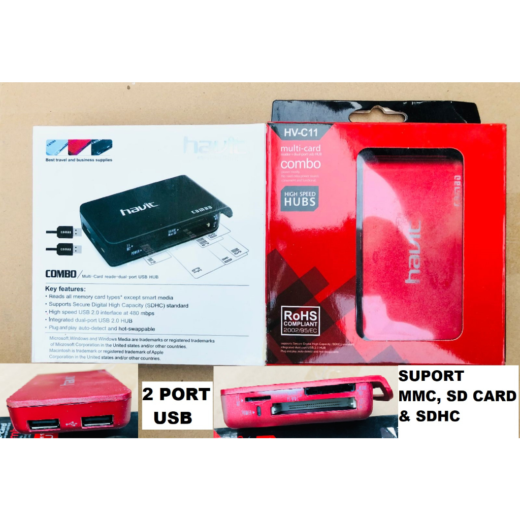 Jual PREMIUM 2 PORT USB HUB CARD RIDER DAN WRITER SUPORT MS SD MMC XD ...