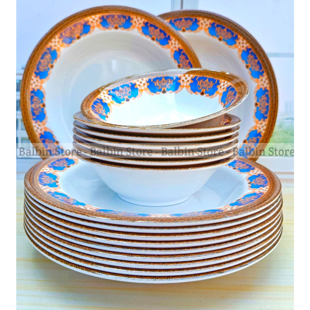 Jual SATU SET 12 PCS ISI 6 PIRING MELAMIN LEBAR 23CM DAN 6 MANGKUK ...