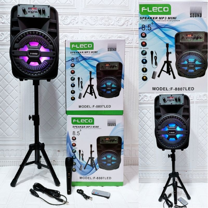Jual FLECO F-8807 LED+TRIPOD SPEAKER KARAOKE 8.5 inci SUPER BASS FREE ...
