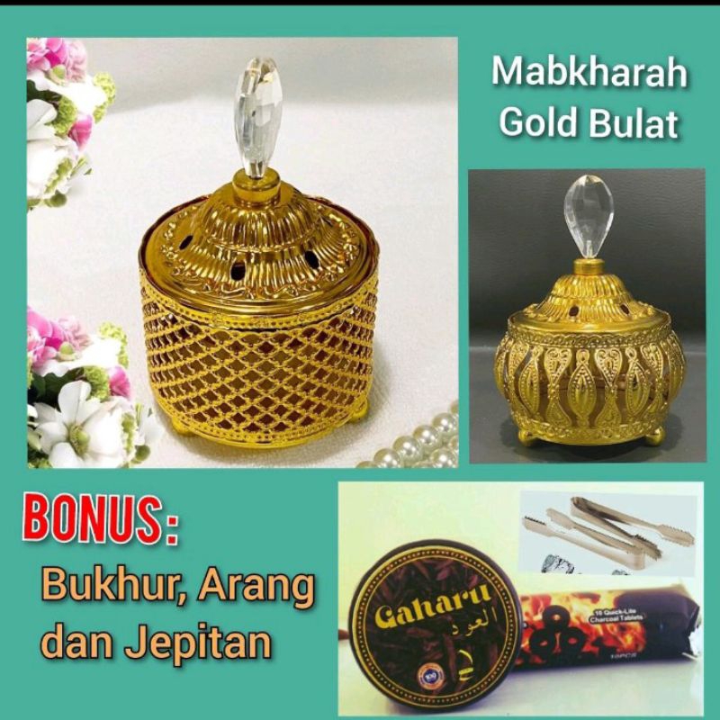 Jual Tempat Bakar Bukhur Gold Bulat +Bonus Bukhur, Arang dan capitan ...