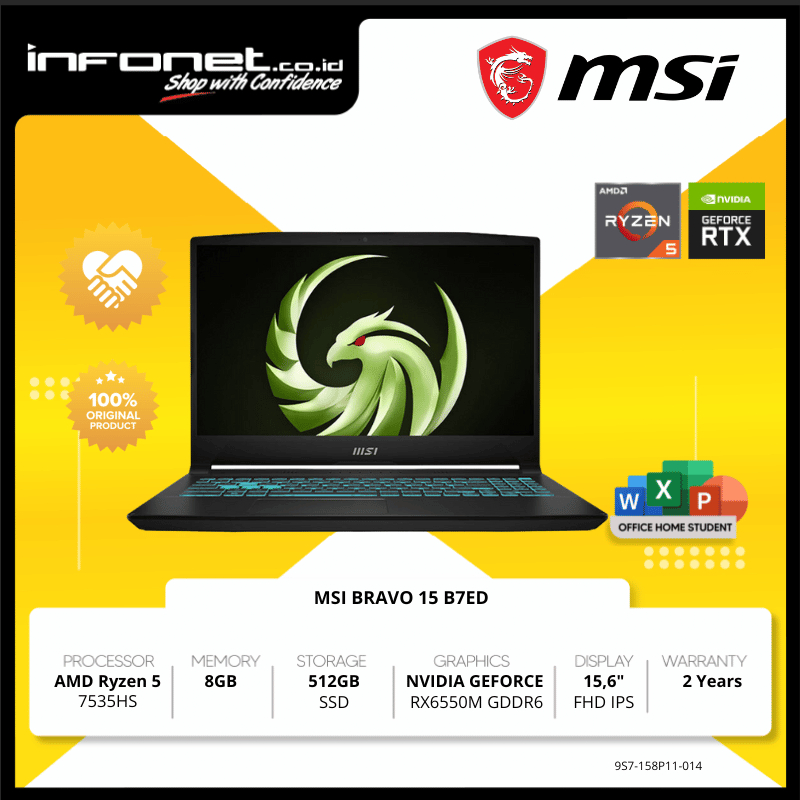 Jual MSI Bravo 15 B7ED RYZEN 5 7535HS 8GB 512GB RX6550M 15.6 FHD W11 ...