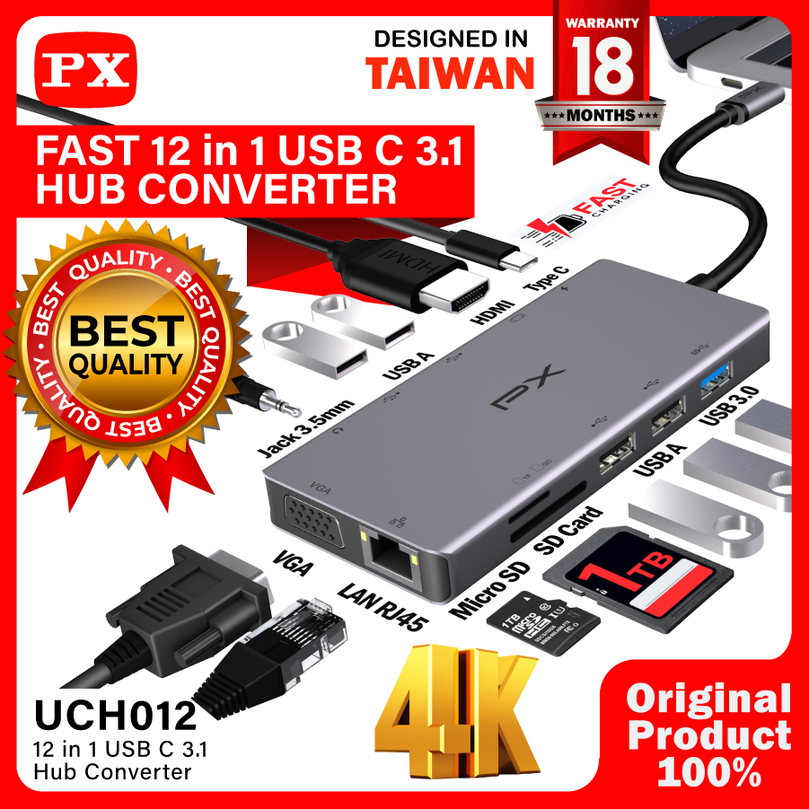 Jual Hub Converter Type C 3.1 to HDMI LAN SD/Micro SD 3.5mm 12in1 PX ...