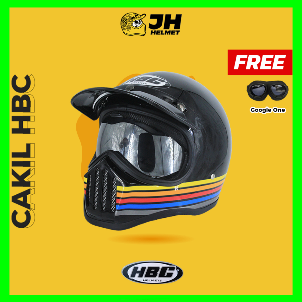 Jual Helm Cakil HBC Strip Black Glossy + Inner Visor | Helm Retro ...