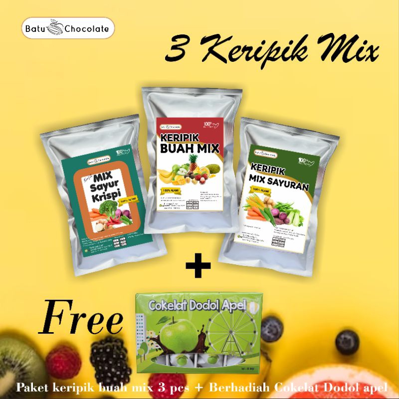 Jual Paket 3 pcs Keripik Mix 100 gram Berhadiah Cokelat Dodol Apel ...