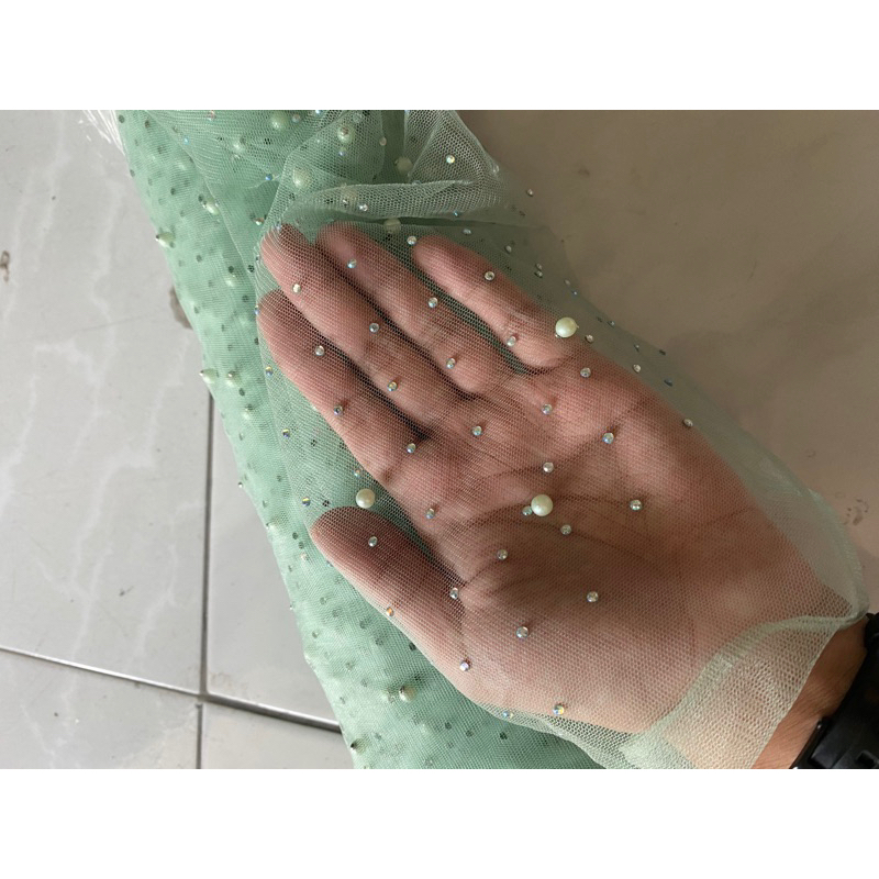 Jual Kain TILE STONE MUTIARA / TULLE RHINESTONE SWAROSKI / RHINE ...