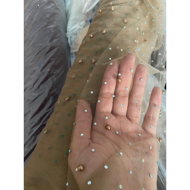 Jual Kain TILE STONE MUTIARA / TULLE RHINESTONE SWAROSKI / RHINE ...