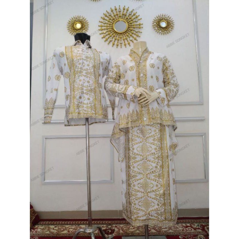 Jual Batik Songket - Baju Batik Songket WK Putih Gold | Shopee Indonesia