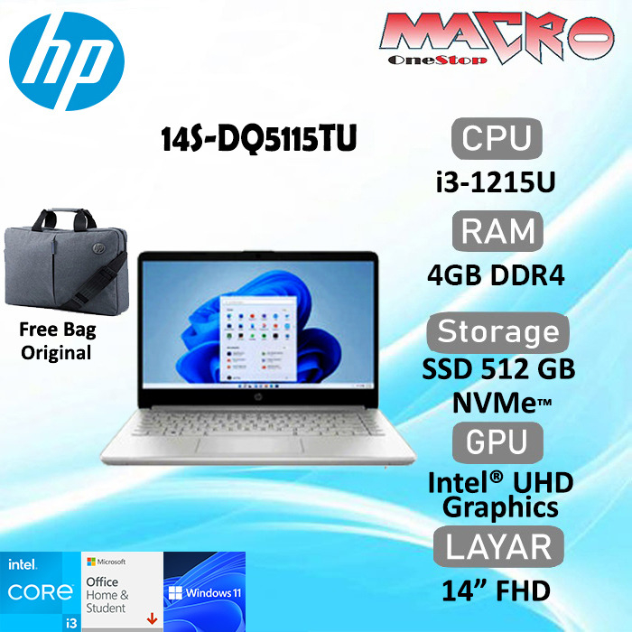 Jual HP 14S-DQ5115TU i3-1215U RAM 4GB SSD 512GB 14" FHD Intel UHD W11 ...