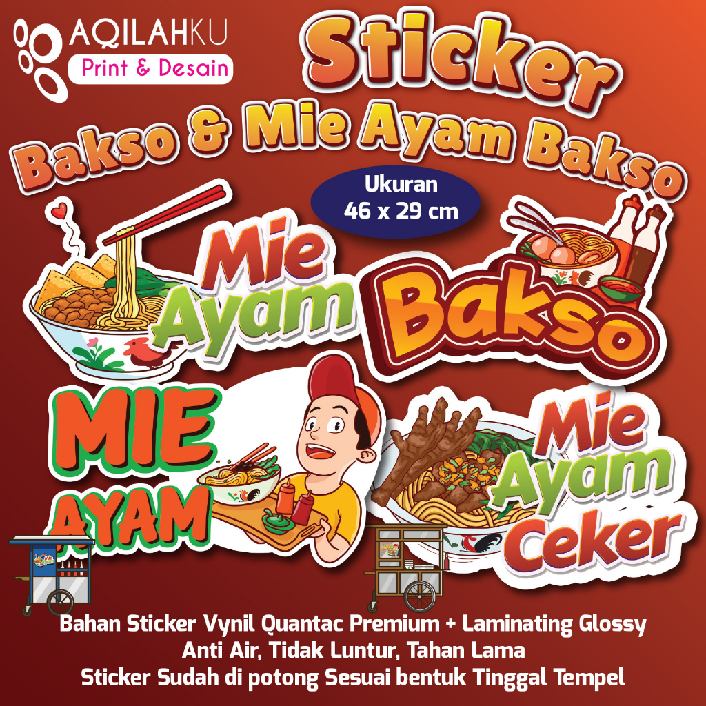 Jual Sticker Kaca Gerobak / Etalase Mie Bakso | Mie Ayam Bakso | Ukuran ...
