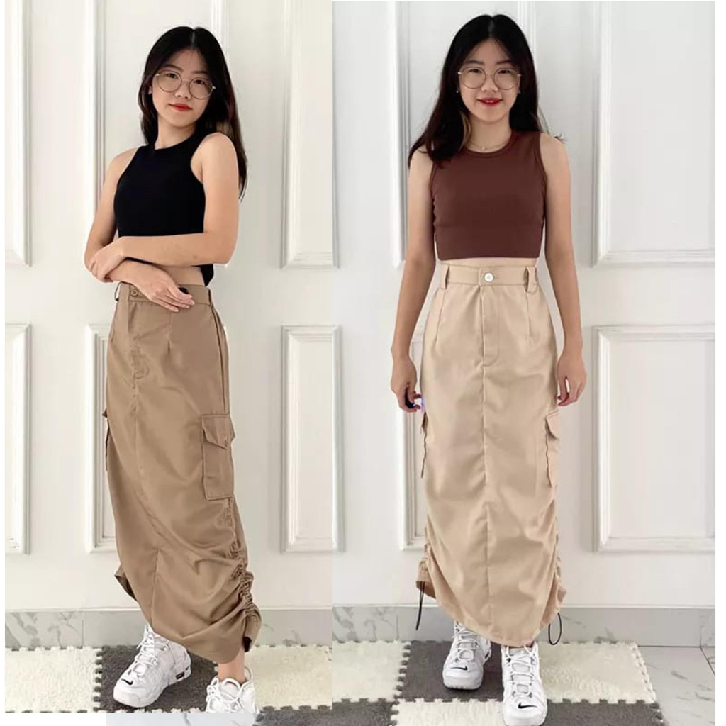 Jual Rok Kargo Model Serut Rok Cargo Serut Terbaru Katun Twill | Shopee ...