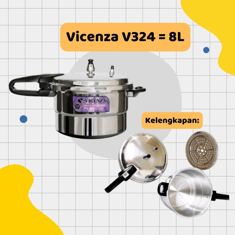 Jual vicenza panci presto 8L v324 (24 cm) baru panci bertekanan uap | Shopee Indonesia