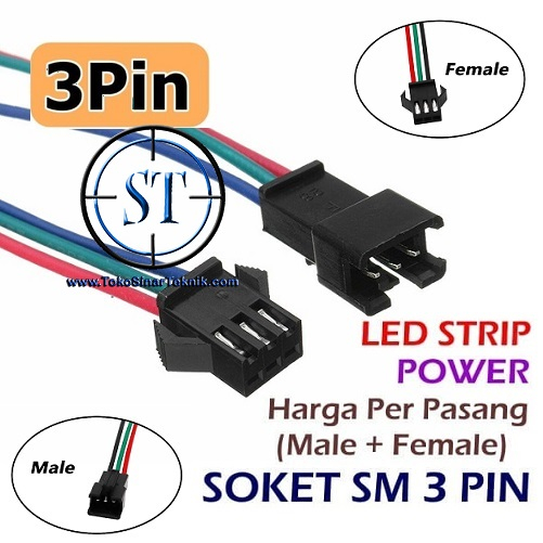 Jual 3P Soket Terminal Kabel Jantan Betina Socket Konektor SM 3 Pin 2.54 Baterai Lipo 3S RGB LED ...