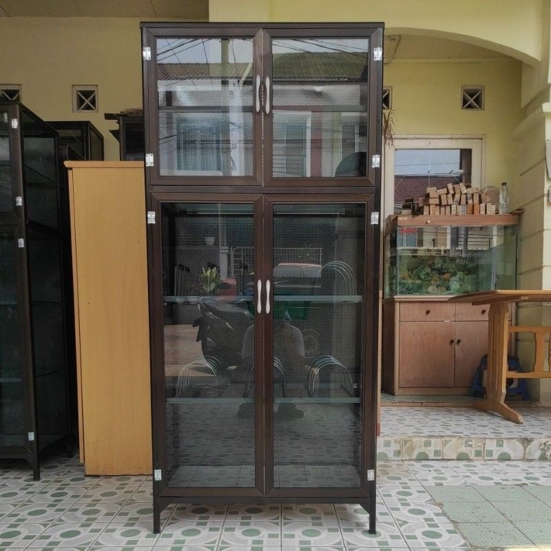 Jual Lemari Rak Piring Dapur Full Aluminium Kotak Tebal Kaca Riben 5 mm ...