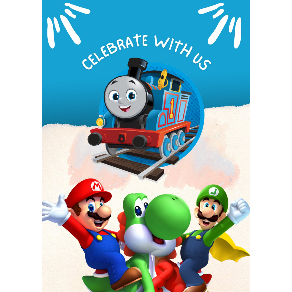 Jual Undangan Ultah Digital Super Mario x Thomas | Shopee Indonesia