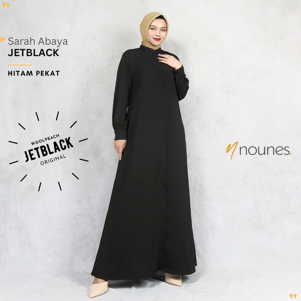 Jual JETBLACK Nounes Sarah Abaya Gamis Polos Syari Wanita warna Hitam ...
