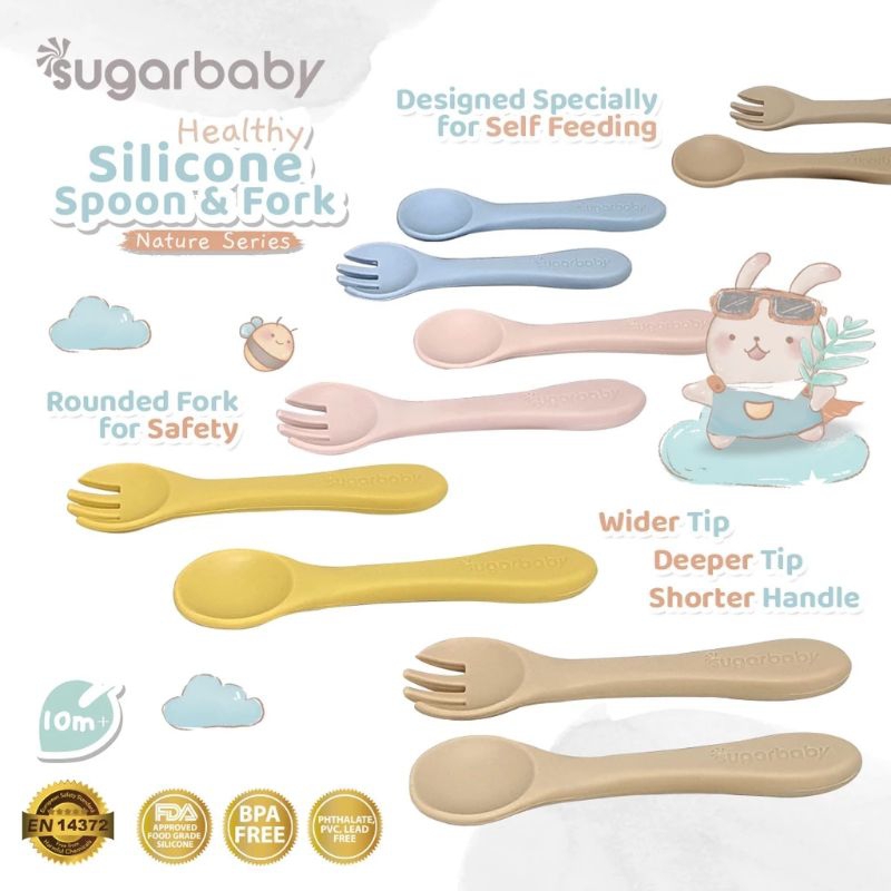 Jual Sugar Baby Healthy Silicone Spoon & Fork Nature Series Sendok ...