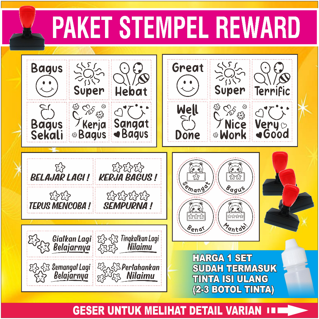 Jual Paket Stempel Reward / Stempel Penilaian Guru + Tinta Refill ...