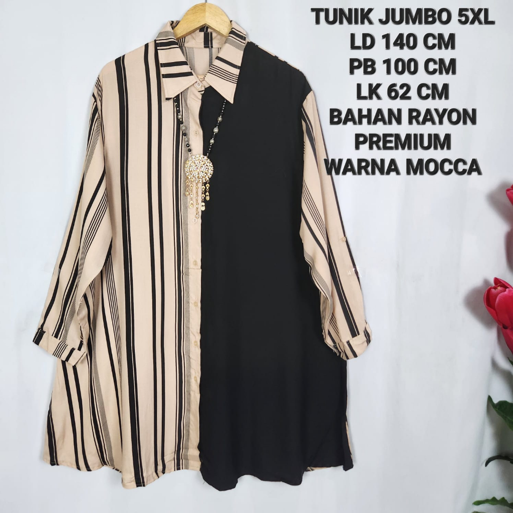 Jual Tunik Jumbo Wanita Model Kemeja Ld 140 Cm Model Kombinasi Warna Kekinian | Shopee Indonesia