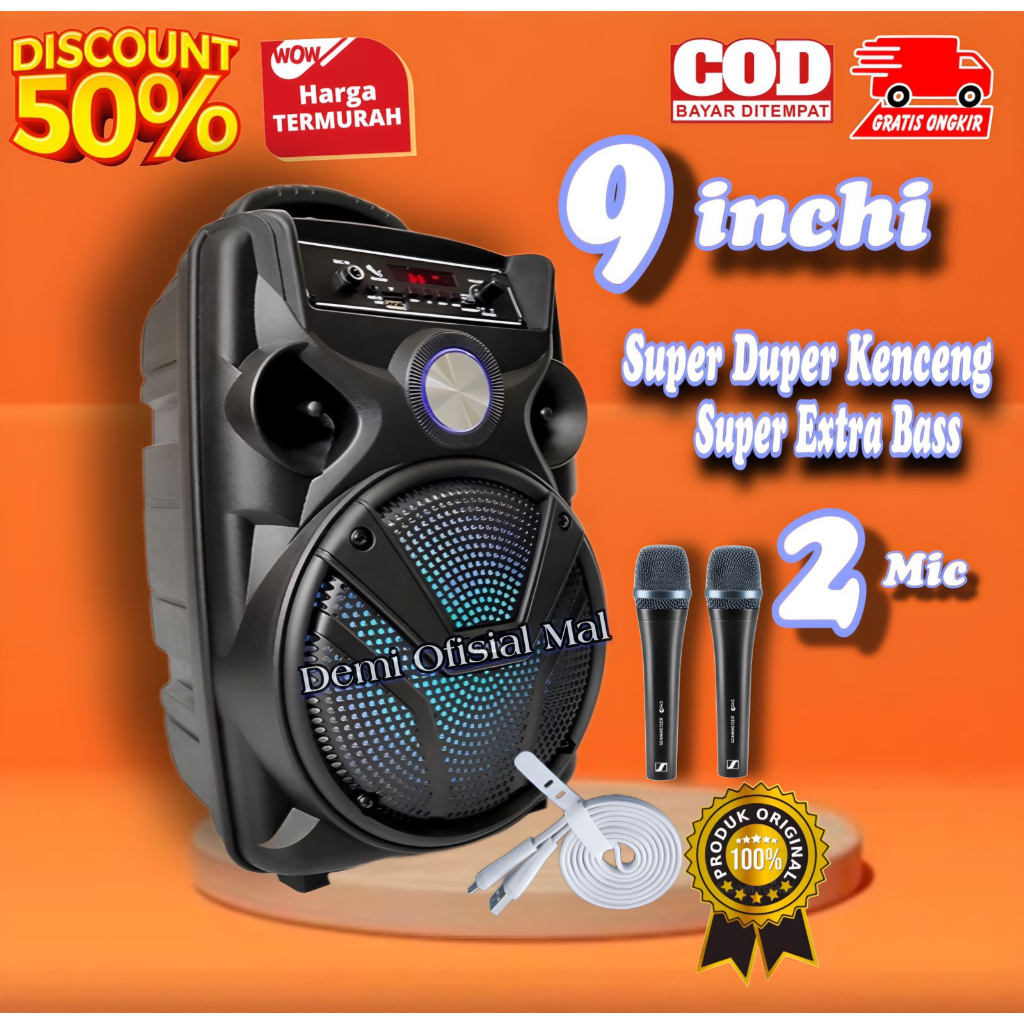 Jual Bisa Duet Speaker Bluetooth Karaoke Ukuran Jumbo Bonus 2 Mic Super