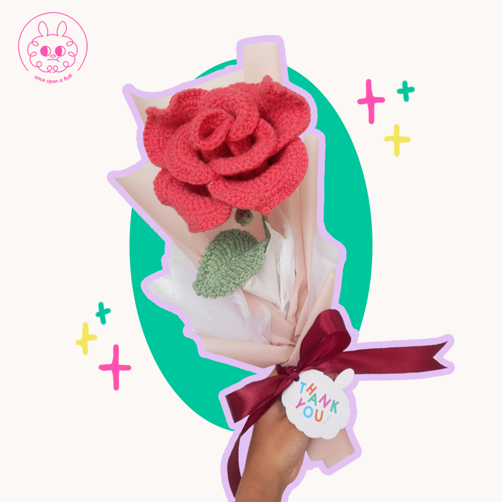 Jual Buket Bunga Rajut Mawar / Single Rose Bouquet Flower Crochet ...