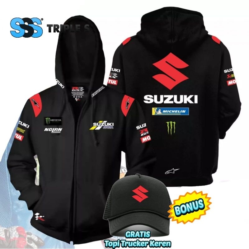 Jual JAKET RESLETING SUZUKI RR GSX RACING TEAM HOODIE ZIPPER BONUS TOPI ...