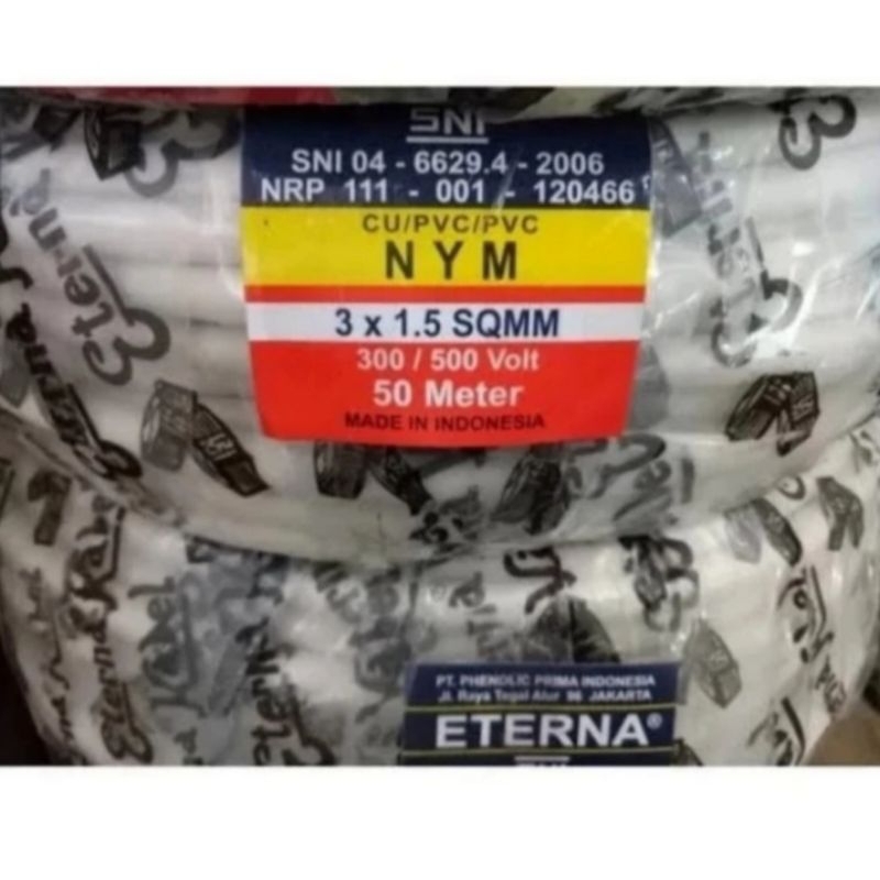 Jual Kabel Listrik Tembaga Kawat ETERNA NYM 3x1,5 Isi 3 Harga per Meter | Shopee Indonesia