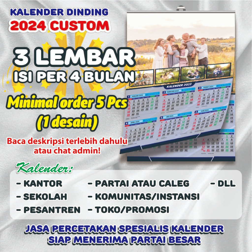 Jual Kalender Dinding 2025 Custom 3 Lembar Isi Per 4 Bulan | Shopee ...