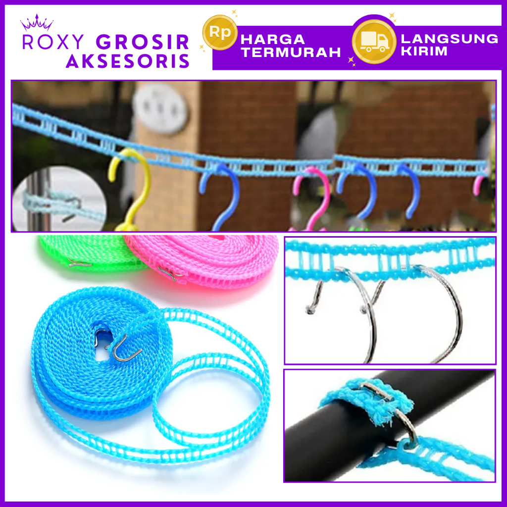 Jual Tali Jemuran Baju plus Hook Lubang Gantungan Serbaguna tali baju 3 ...