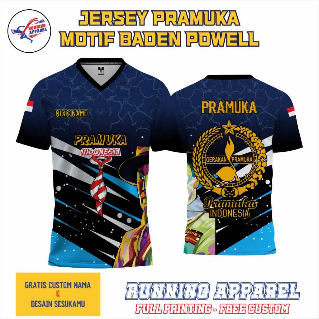 Jual Baju Jersey PRAMUKA BERMOTIF BADEN POWELL BIRU Lengan Panjang dan ...